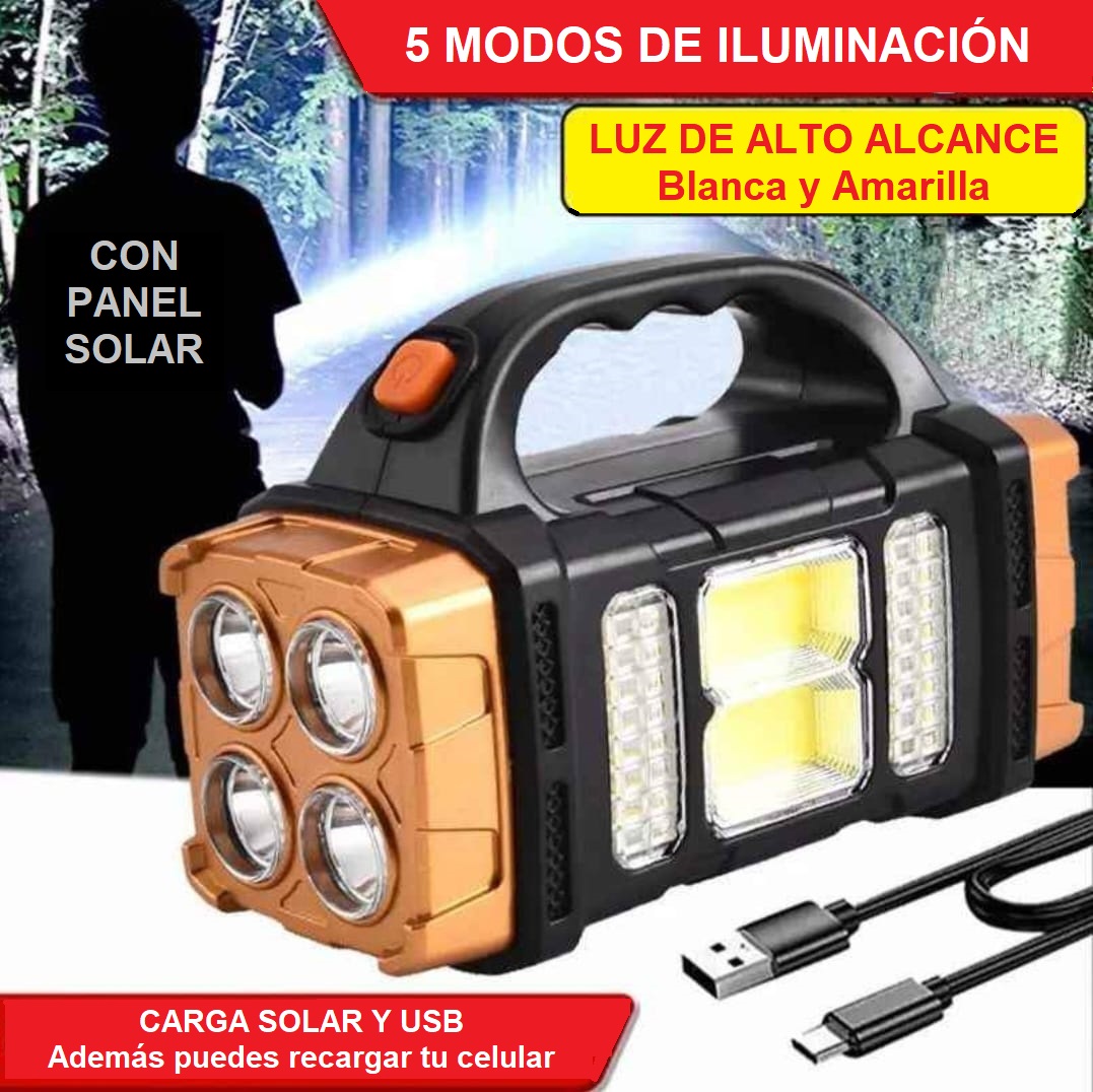 Linterna y Foco LED Solar con Cargador para Celular - Mi Rincón Solar